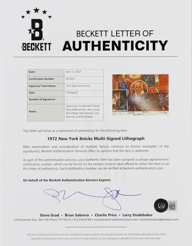Knicks LE Custom Framed Lithograph Display Signed by (7) with Walt ...