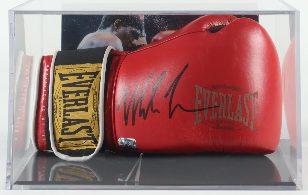 Mike Tyson Signed Everlast Brown Boxing Glove With Display Case Tyson
