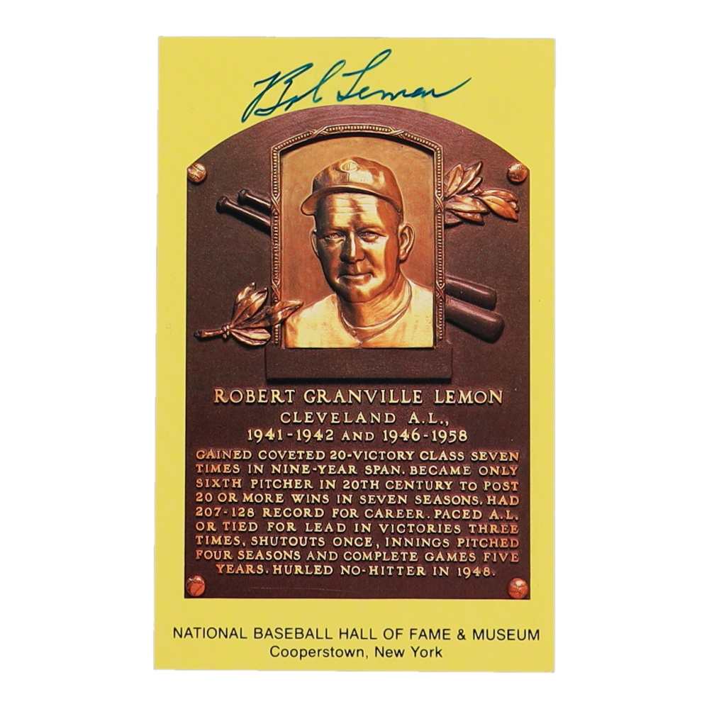 Bob Lemon Signed Hall of Fame Plaque Postcard (Beckett) | Pristine Auction