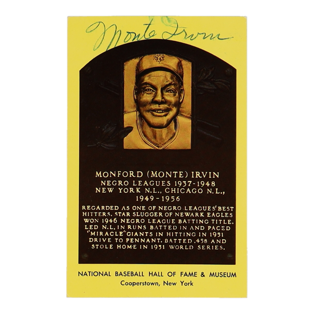 Monte Irvin Signed Hall of Fame Plaque Postcard (Beckett) | Pristine ...