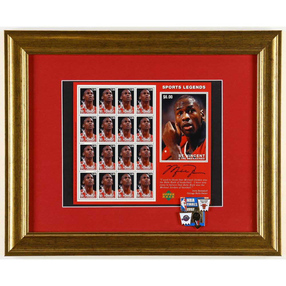 Michael Jordan Bulls Uncut Postage Stamp Sheet Custom Framed Display ...