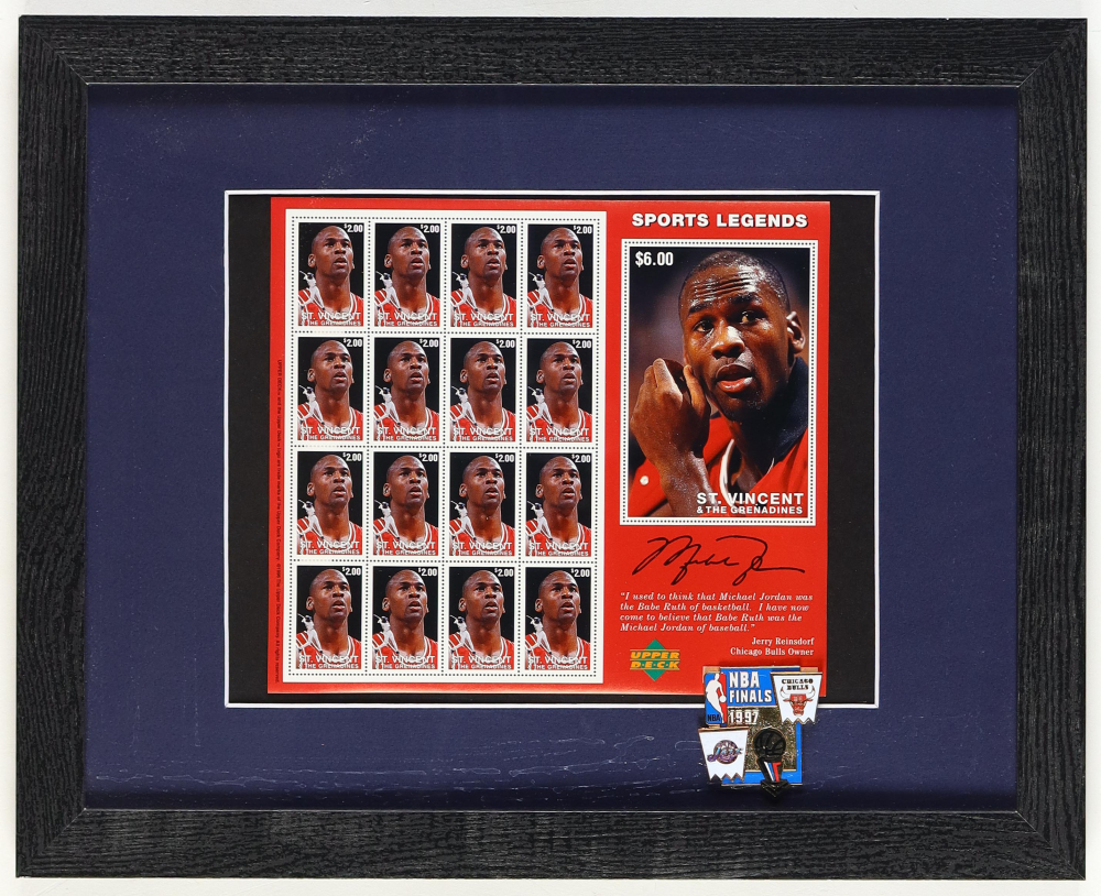 Michael Jordan Bulls Uncut Postage Stamp Sheet Custom Framed Display ...