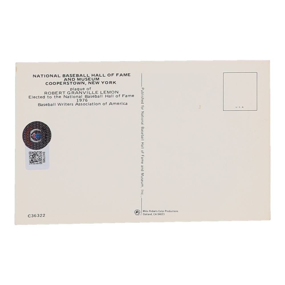 Bob Lemon Signed Hall of Fame Plaque Postcard (Beckett) | Pristine Auction