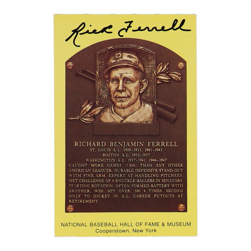 Rick Ferrell Signed Hall of Fame Plaque Postcard (Beckett) | Pristine ...