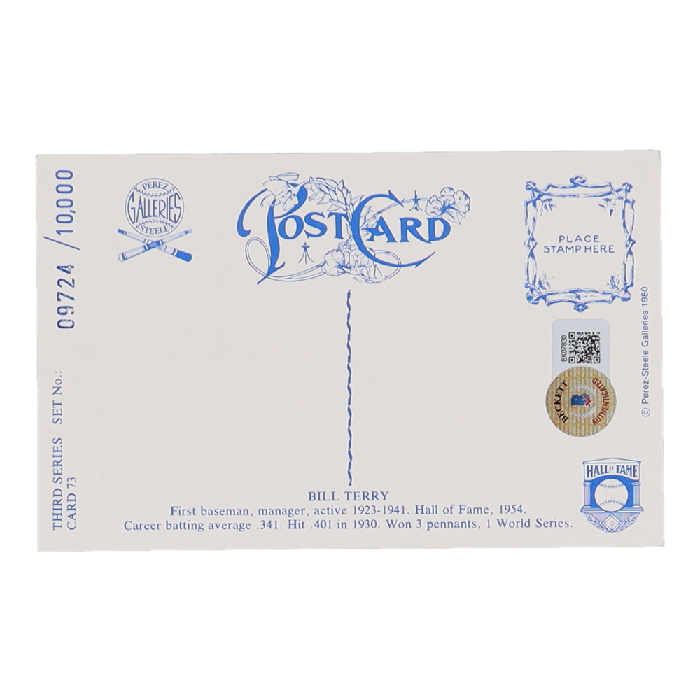 Bill Terry Signed Giants LE Perez Steele Galleries Hall of Fame ...