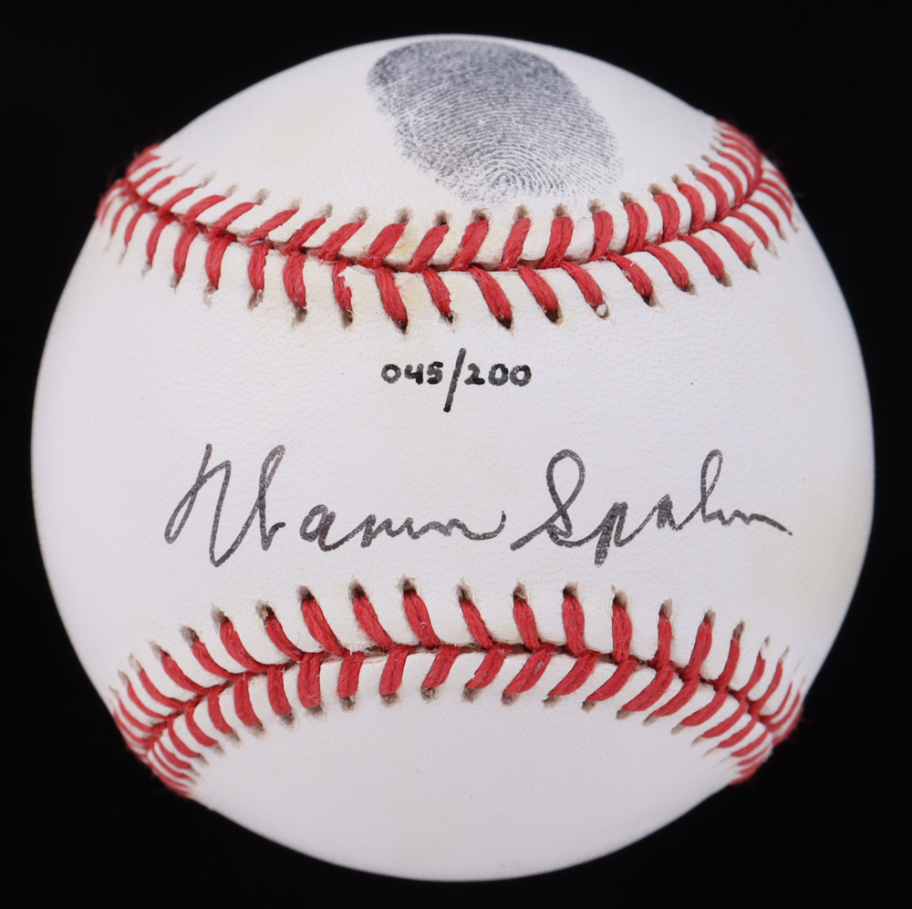 Warren Spahn Signed LE ONL Baseball Display with Thumbprint & Display ...