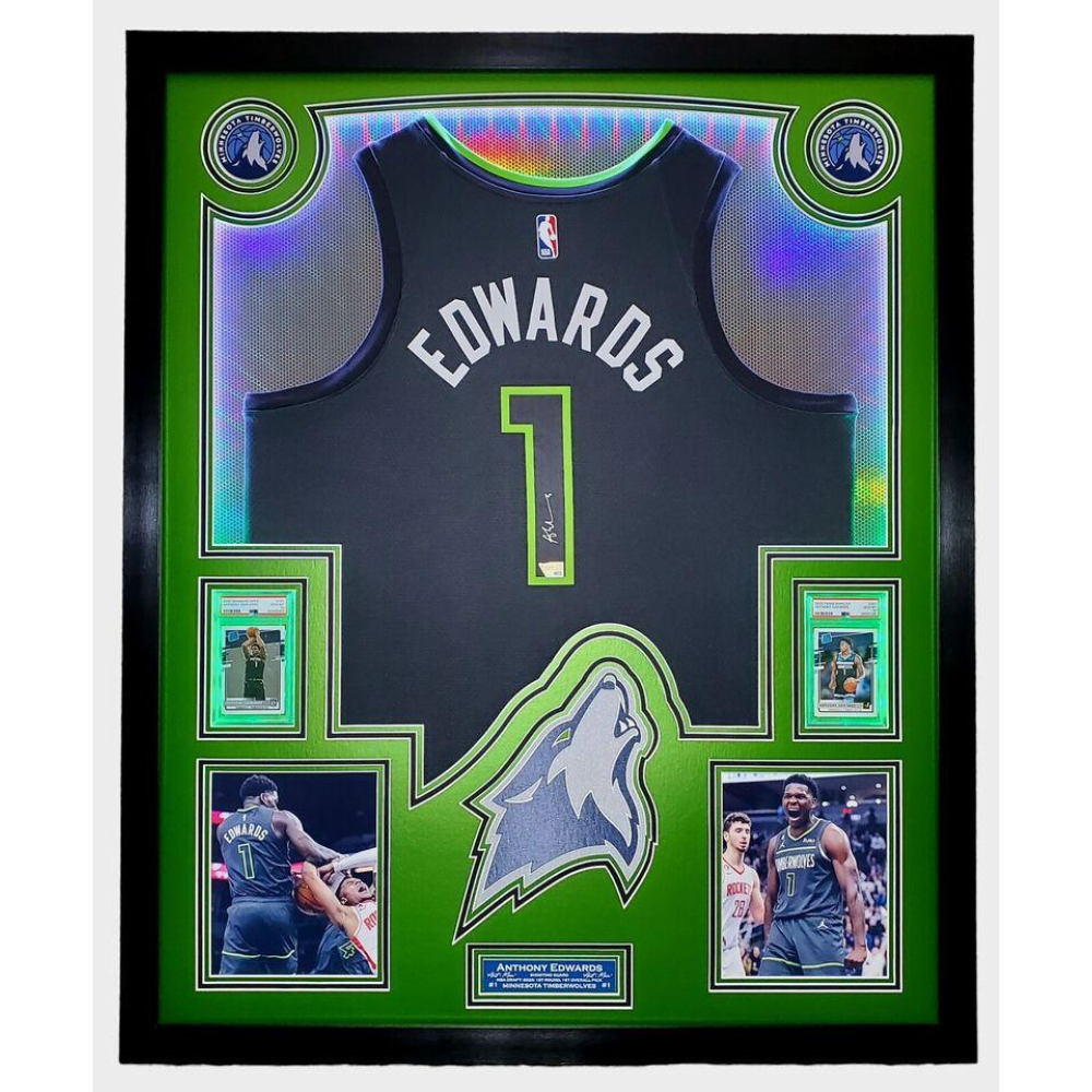Anthony Edwards Signed Timberwolves Custom Framed LED Backlit Nike ...
