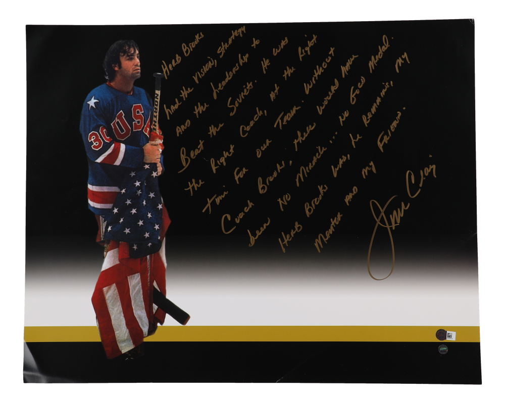 Jim Craig Signed Team USA 16x20 Photo with Extensive Inscription ...