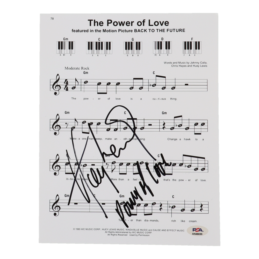 Huey Lewis Signed "The Power of Love" 8x10 Lyric Sheet Photo Inscribed ...