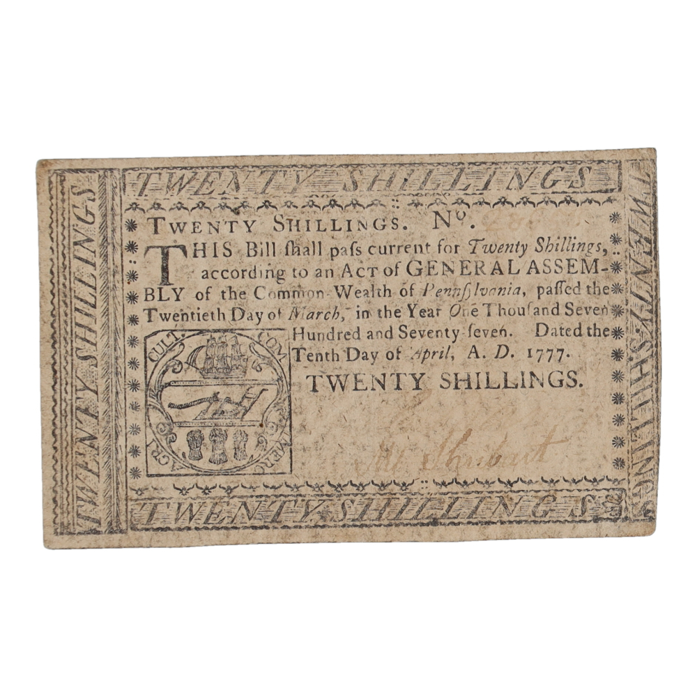 1777 Twenty Shillings - Philadelphia - Colonial Currency Note ...