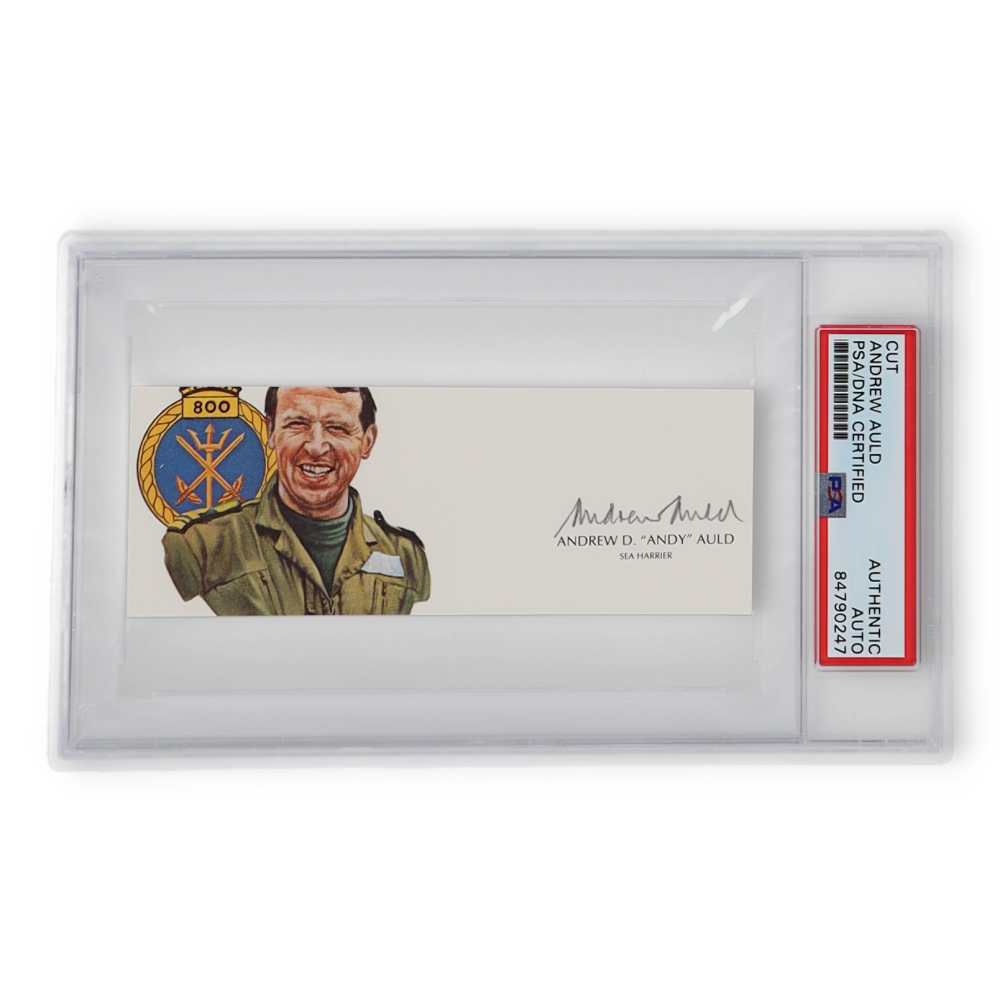 Andrew Auld Signed 2x5 Cut with Portrait Royal Navy Fighter Pilot (PSA ...
