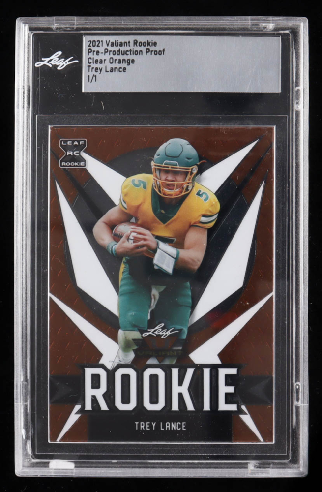 Trey Lance 2021 Valiant Rookie Pre-Production Proof Clear Orange RC #1/ ...