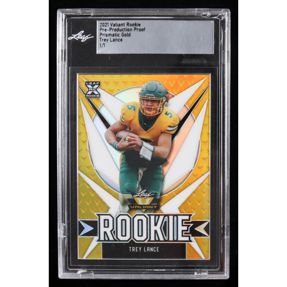 Trey Lance 2021 Valiant Rookie Pre-Production Proof Prismatic Gold RC ...