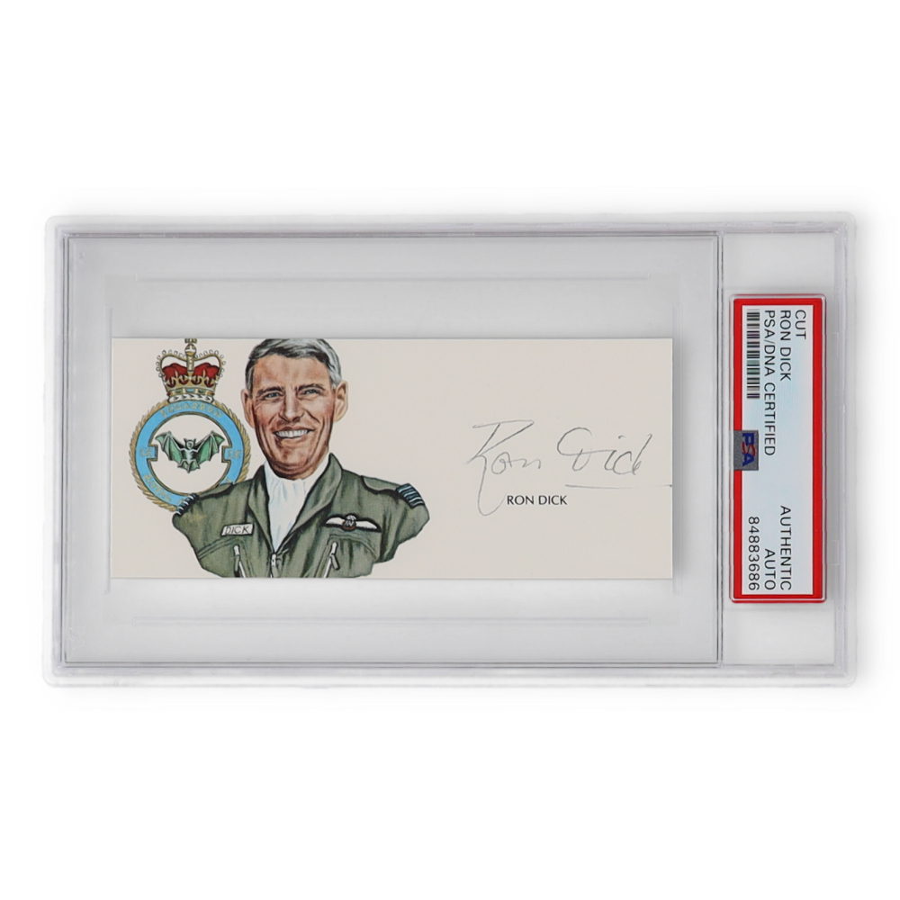 Ron Dick Signed Cut With Portrait RAF Pilot (PSA) | Pristine Auction