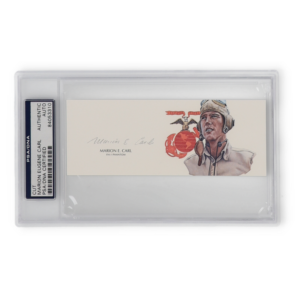 Marion Carl Signed Cut With Portrait WWII USMC 18.5 Victories (PSA ...