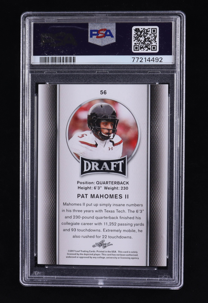 Pat Mahomes II 2017 Leaf Draft #56 RC (PSA 10) | Pristine Auction