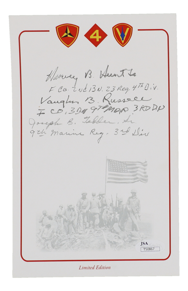 Iwo Jima Veterans LE Bookplate Signed By Vaughn Russell, Harvey Hunt Jr ...