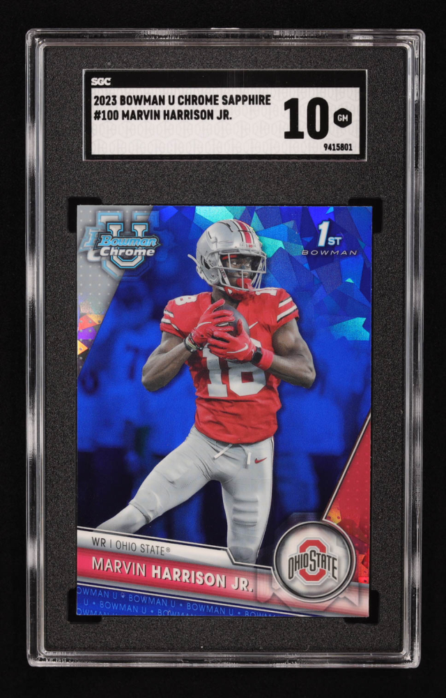 Marvin Harrison Jr. 2023 Bowman Chrome Sapphire University #100 RC (SGC 10) | Pristine Auction