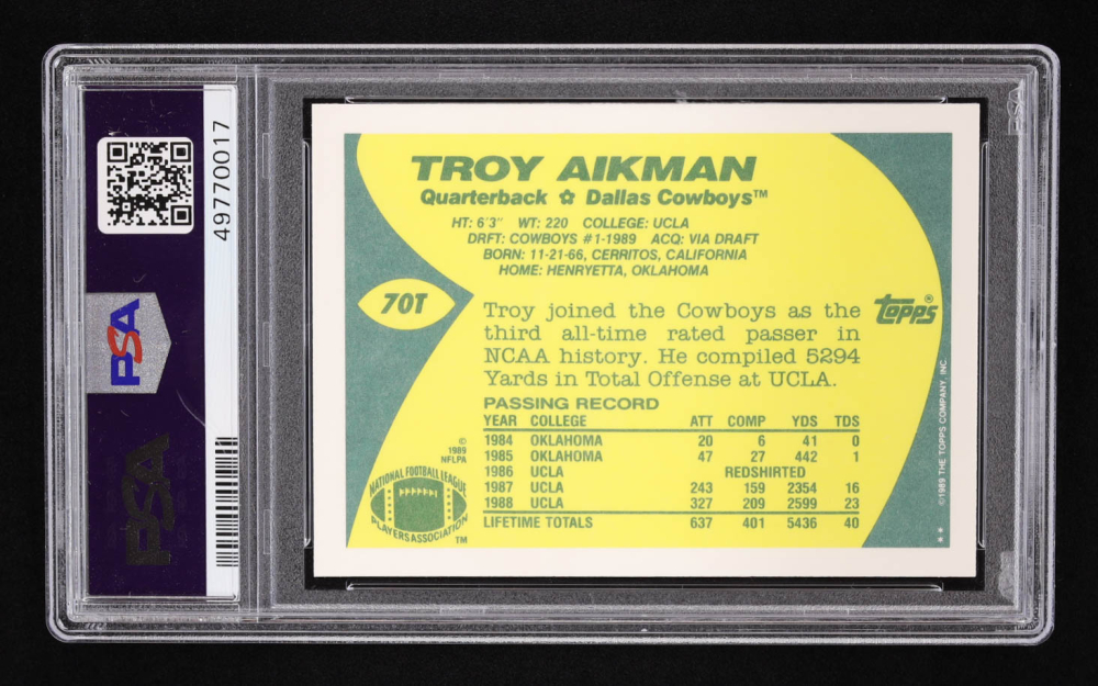 Troy Aikman 1989 Topps Traded #70T RC (PSA 10) | Pristine Auction