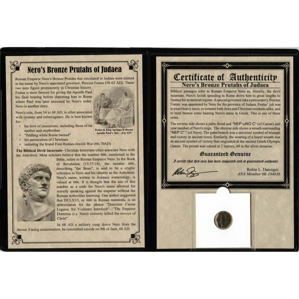 "Judaea Procurator Porcius Festus" Bronze Coin in Album | Pristine Auction
