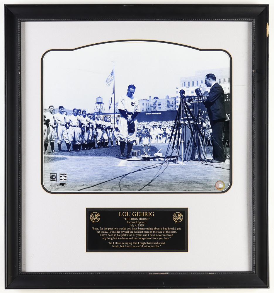 Lou Gehrig's Farewell To Baseball Speech Custom Framed Display ...