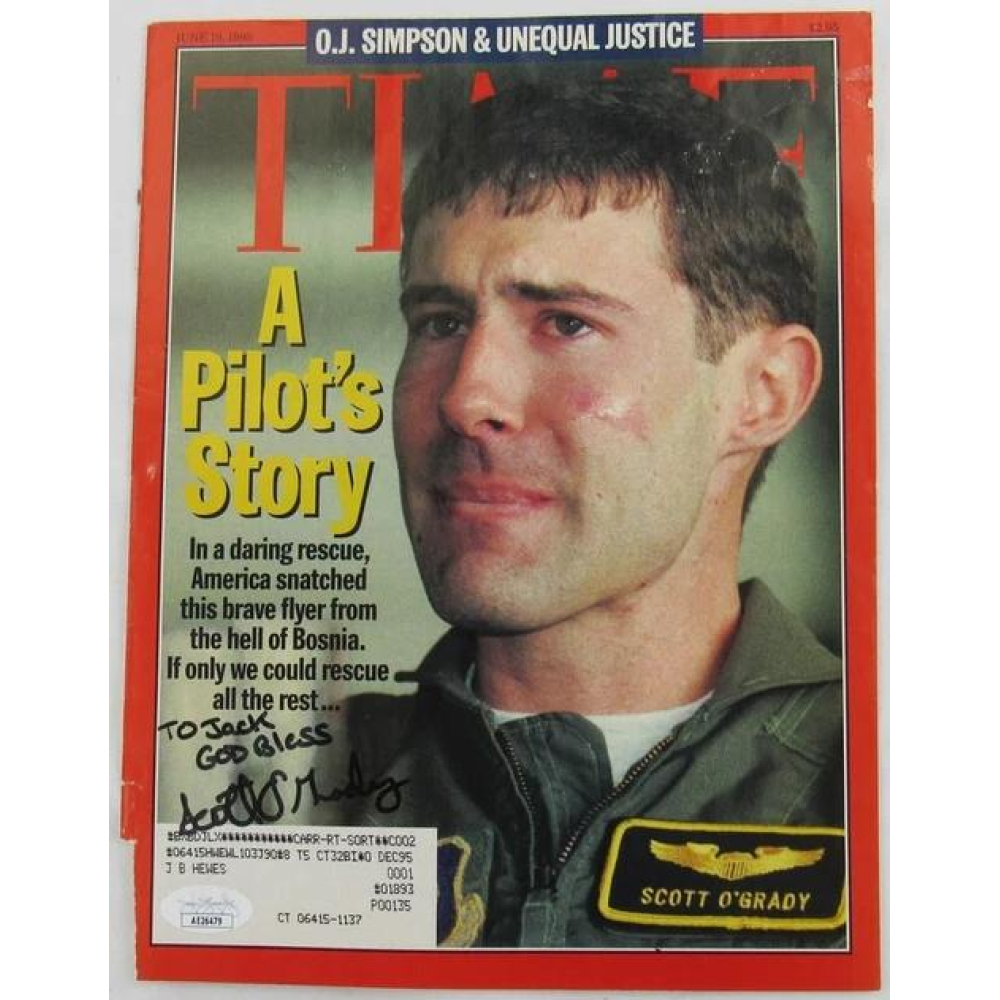 Scott O'Grady Signed 1995 "Time" Magazine Cover Page Inscribed "God ...
