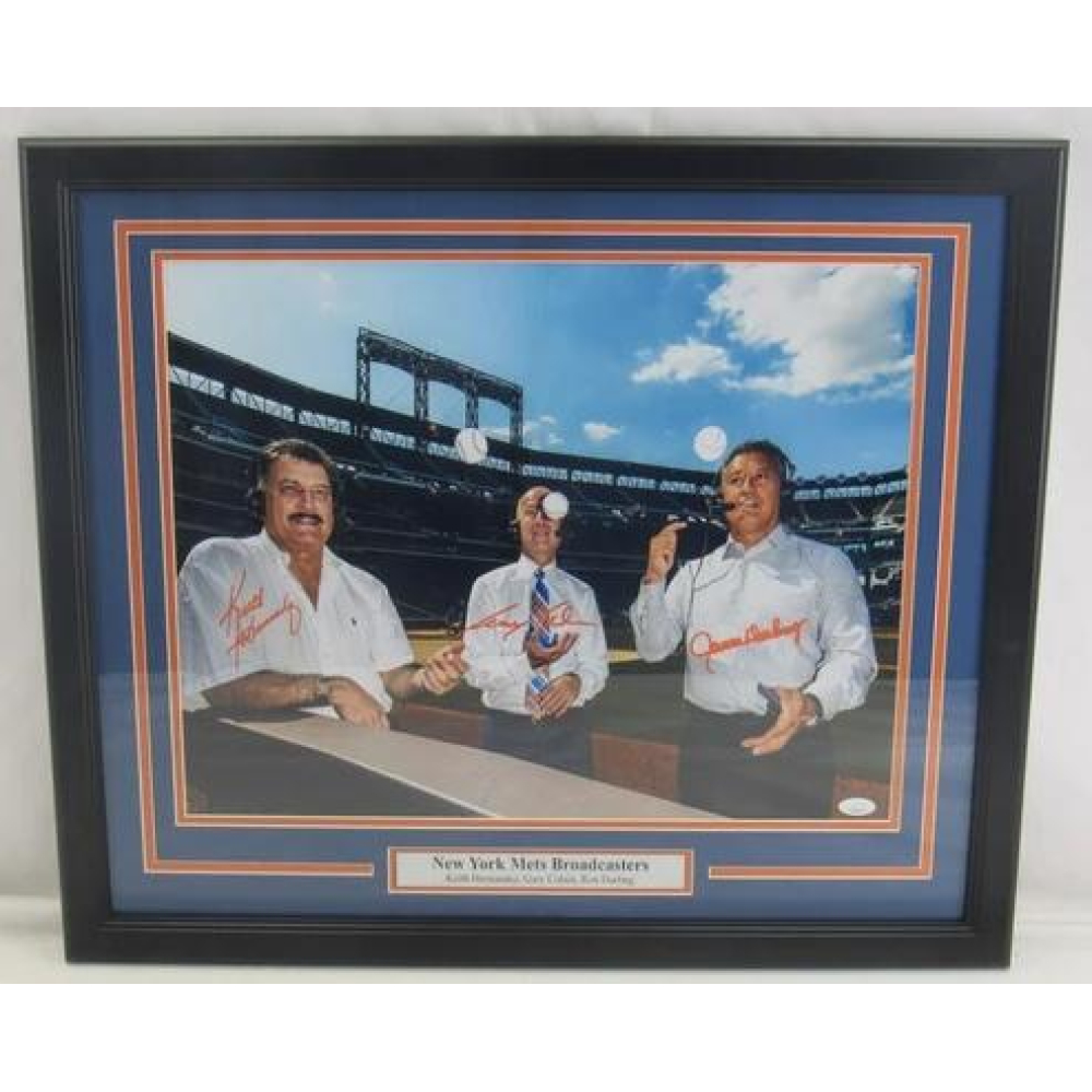 Keith Hernandez, Gary Cohen & Ron Darling Signed Mets Custom Framed ...