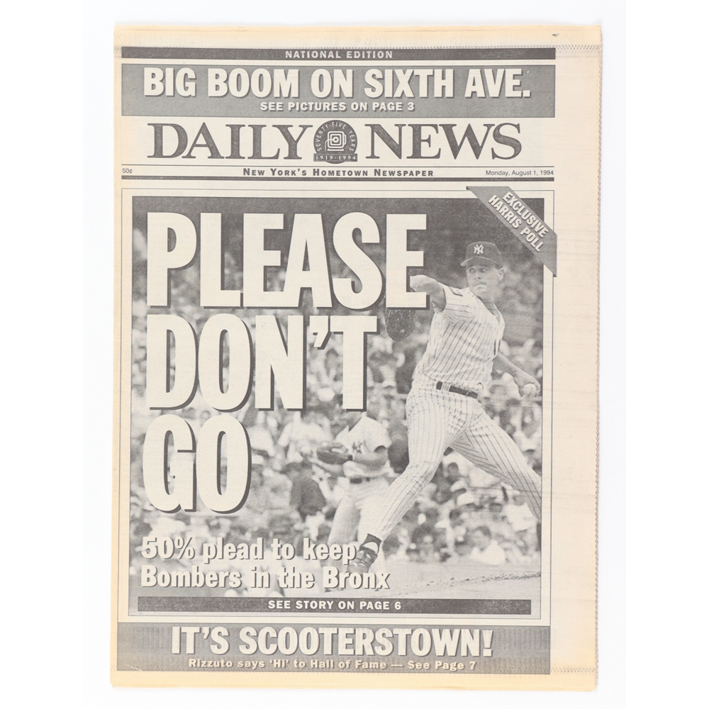 Phil Rizzuto & Steve Carlton Signed 1994 New York Daily News Full ...