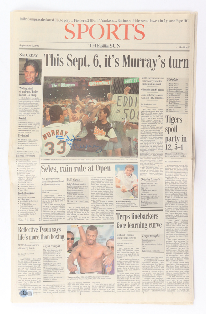 Eddie Murray Signed 1996 "The Sun" Full Newspaper (Beckett) | Pristine ...