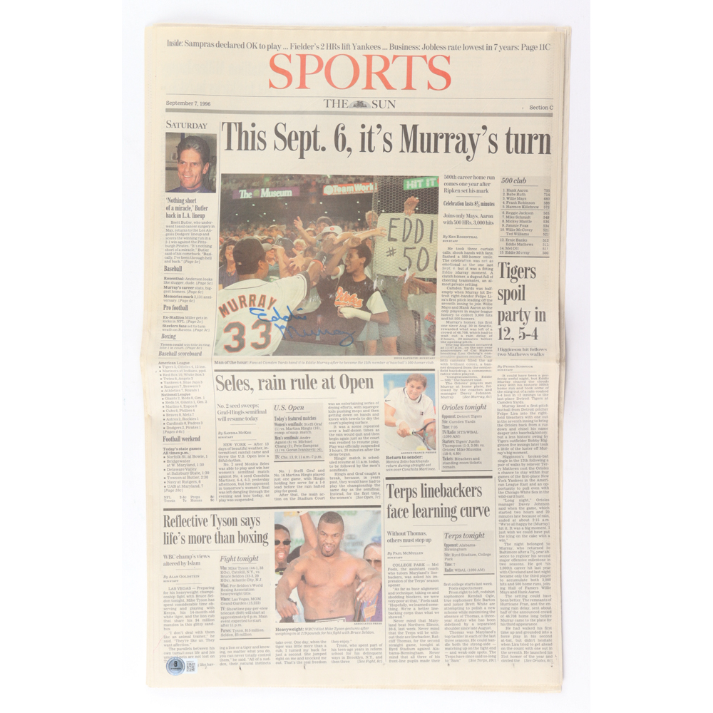 Eddie Murray Signed 1996 "The Sun" Full Newspaper (Beckett) | Pristine ...