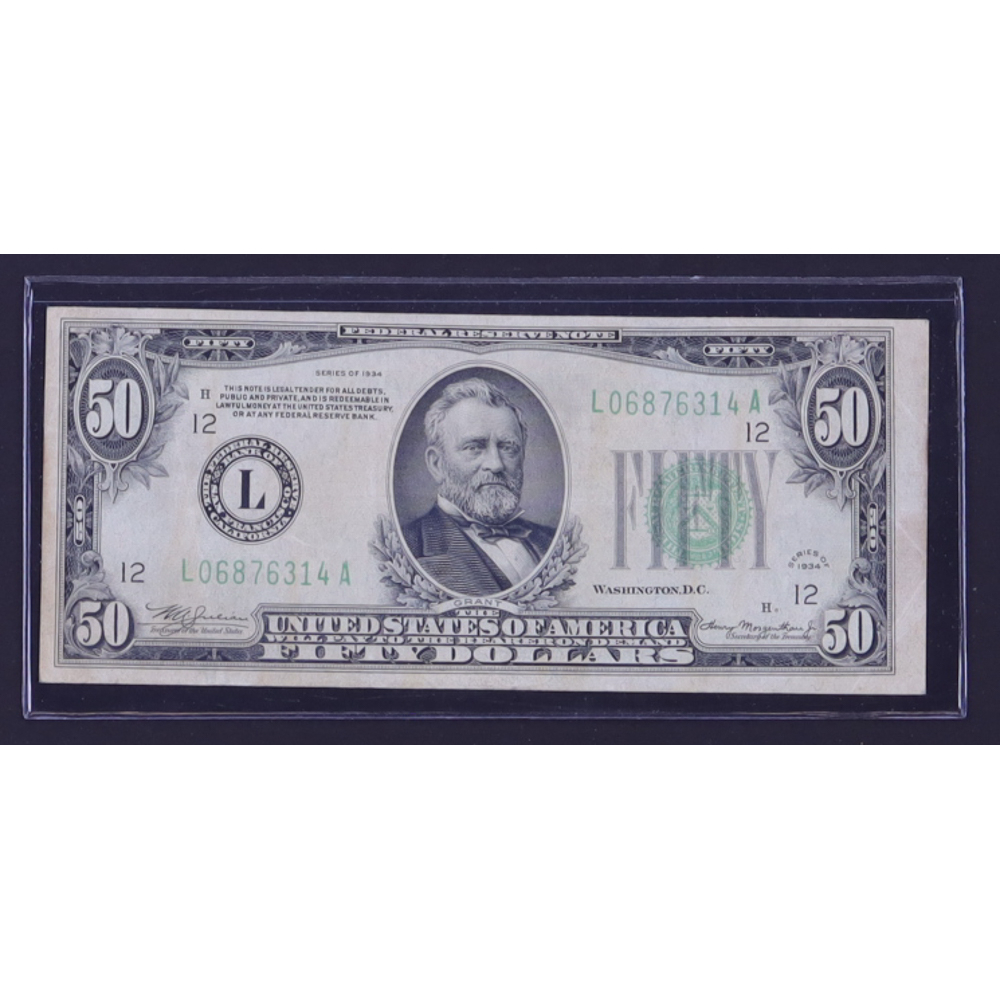 1934 U.S. $50 Federal Reserve Note - San Francisco (LA Block ...
