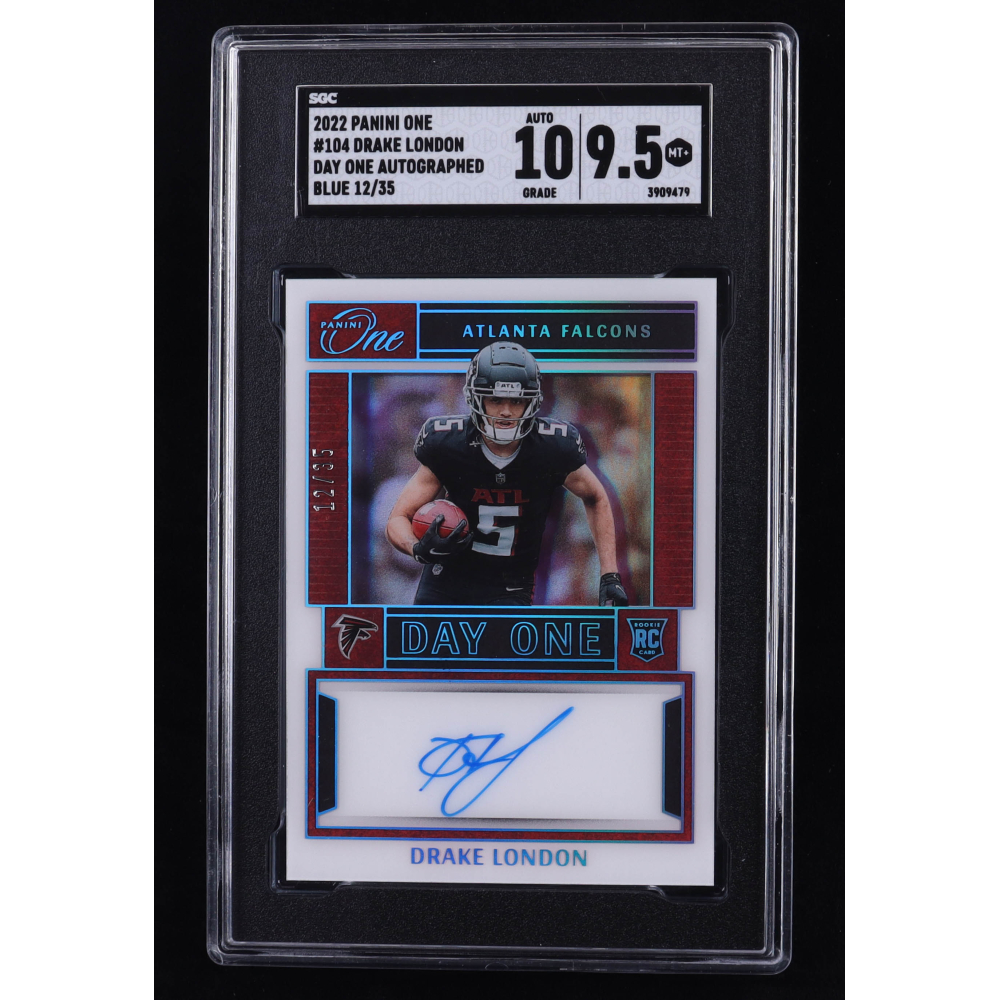 Drake London 2022 Panini One Blue #104 Autograph #12/35 RC (SGC 9.5 ...