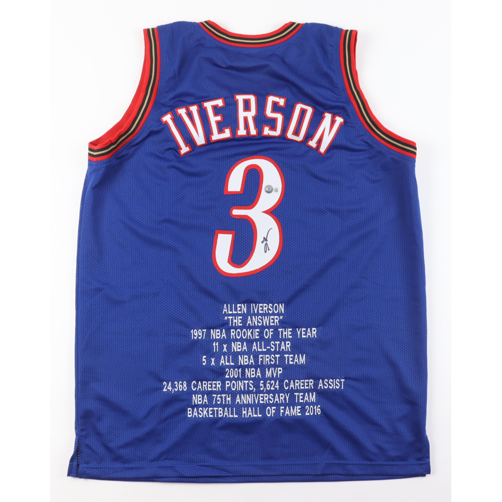 Allen Iverson Signed Career Highlight Stat Jersey (Beckett) | Pristine ...
