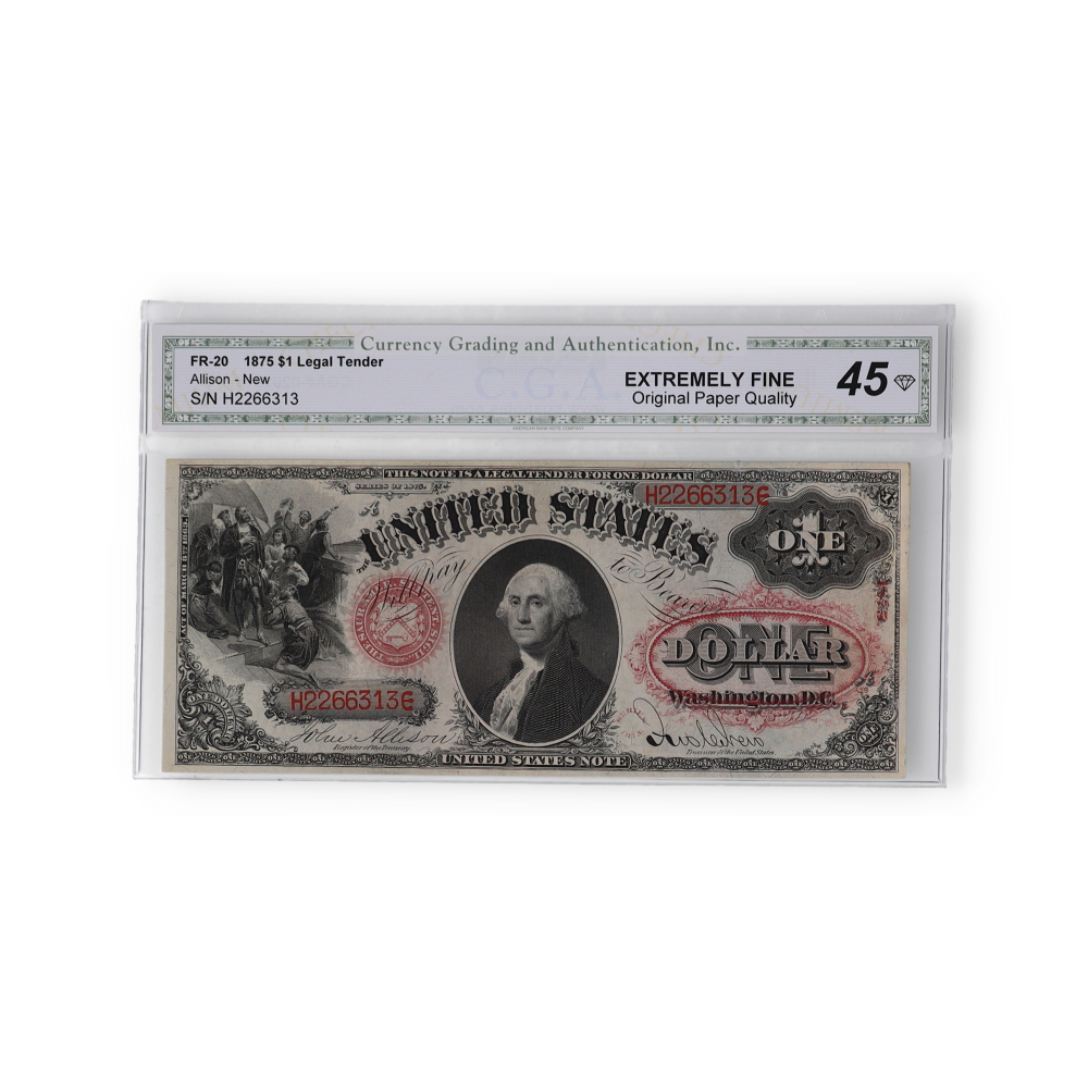1875 U.S. $1 One Dollar Legal Tender Note (CGA EF45) | Pristine Auction