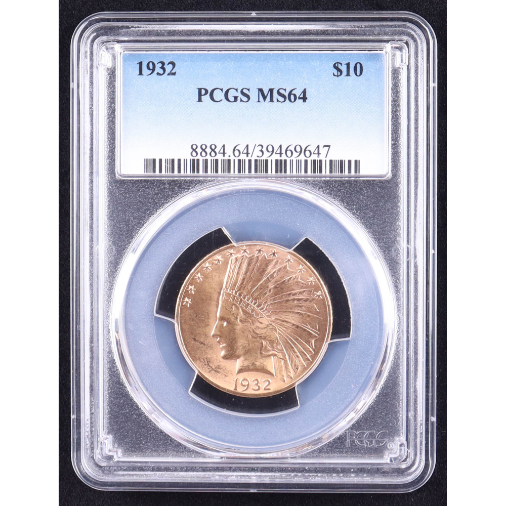 1932 Indian Head Eagle $10 Ten Dollar Gold Coin (PCGS MS64) | Pristine Auction