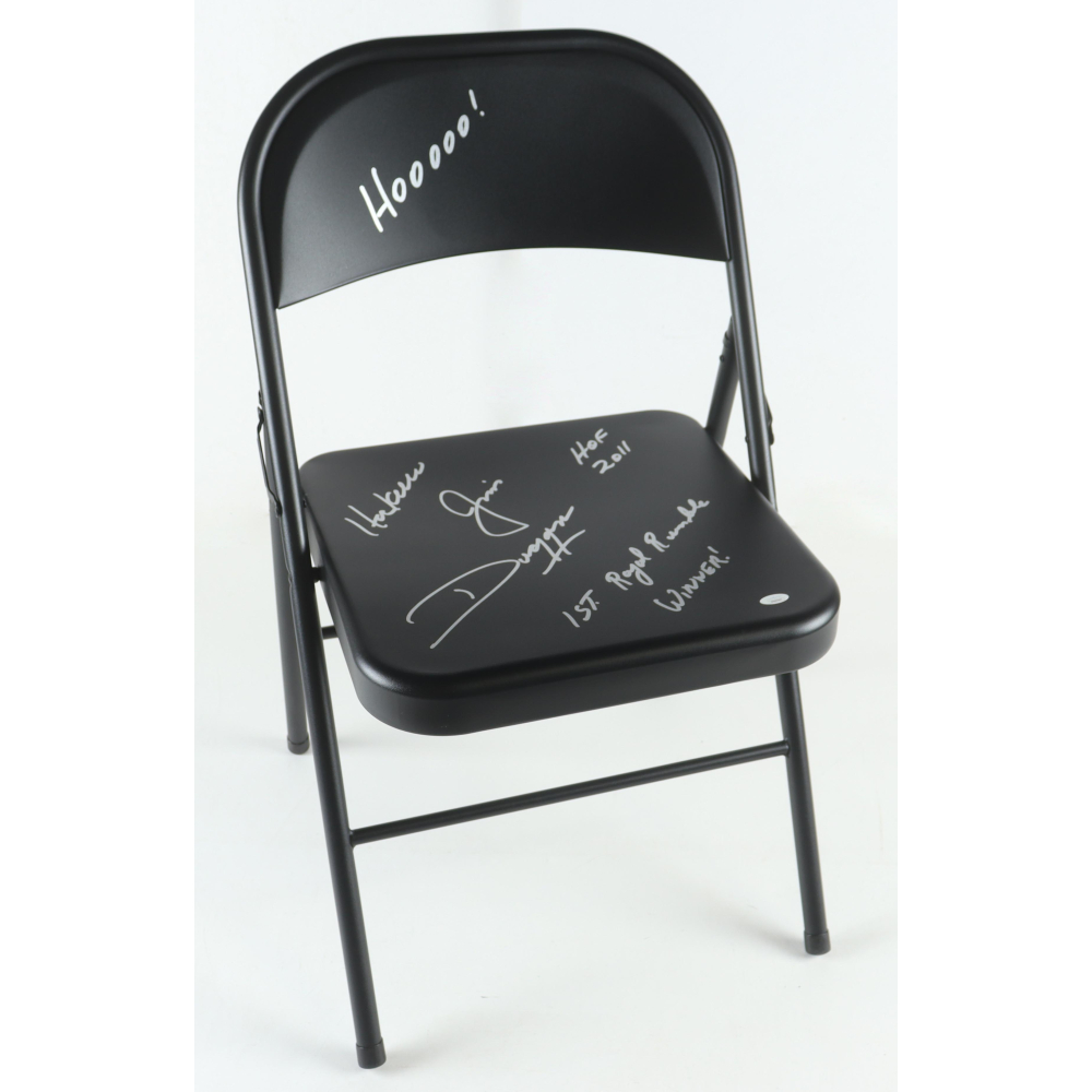 Hacksaw Jim Duggan Signed WWE Metal Folding Chair Inscribed "HOF 2011 ...