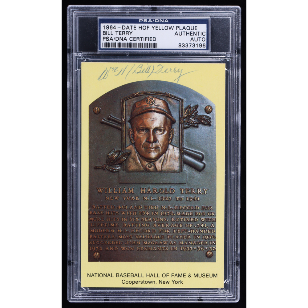 William "Bill" Terry Signed Baseball Hall of Fame Plaque Postcard (PSA ...
