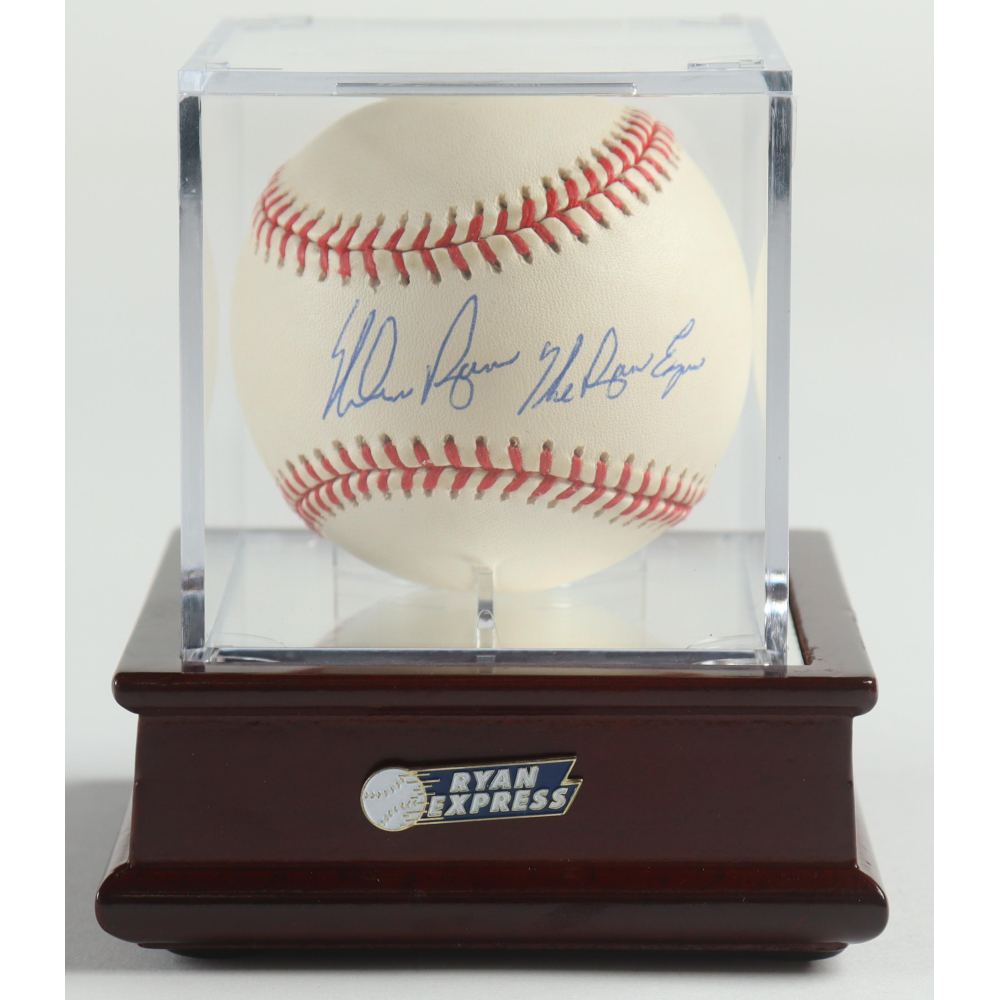 Nolan Ryan Signed ONL Baseball With Wood Display Case & "Ryan Express ...