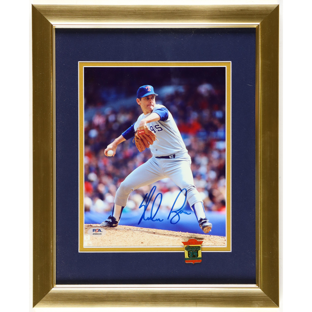Nolan Ryan Signed Rangers Custom Framed Photo Display With Official #34 ...