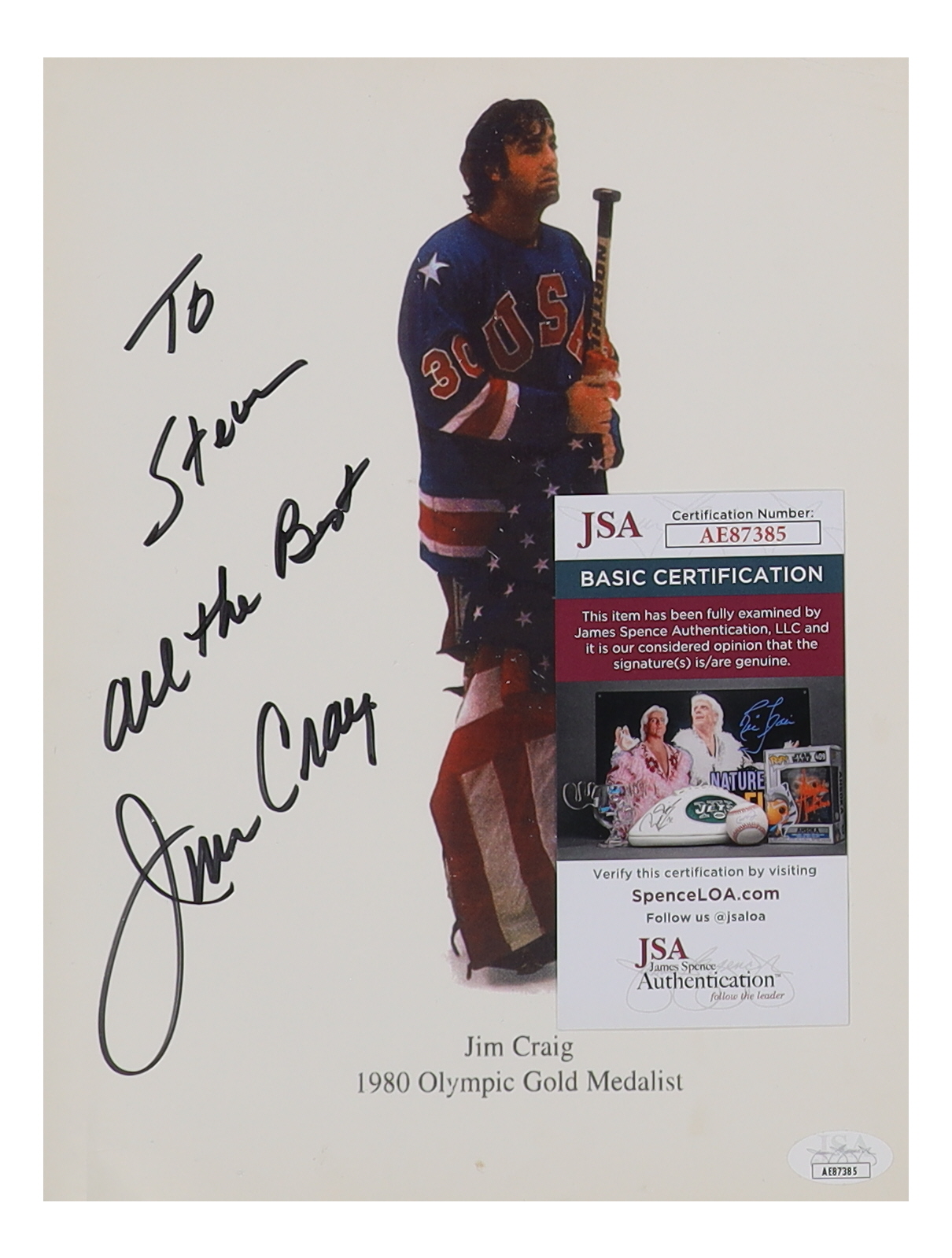 Jim Craig Signed Team USA 8x10 Photo Inscribed "All The Best" (JSA ...