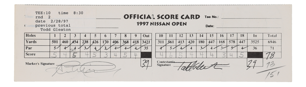 Todd Gleaton Signed 1997 Nissan Open Score Card (JSA) | Pristine Auction