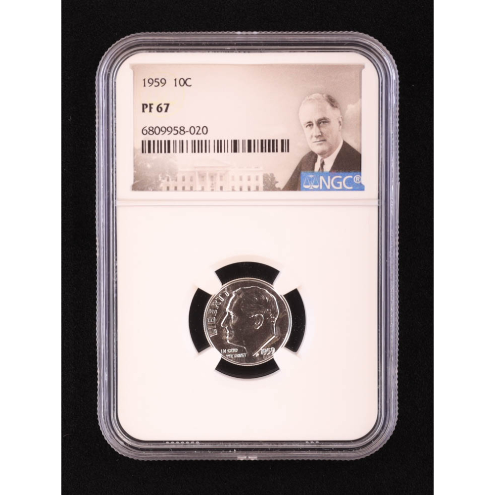 1959 Roosevelt Silver Dime - FDR Label (NGC PF67) | Pristine Auction