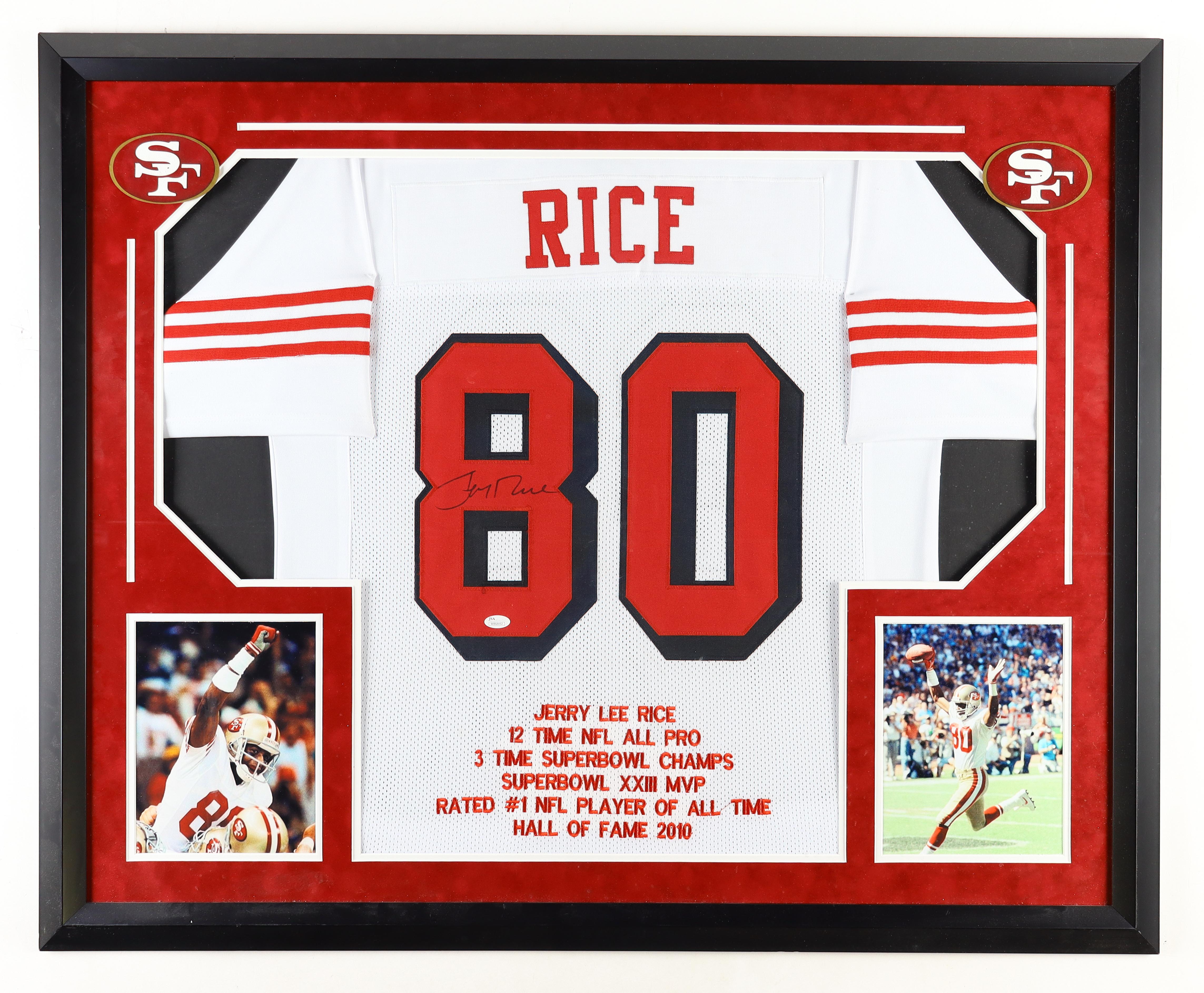 Jerry Rice Signed Custom Framed Career Highlight Stat Jersey Display ...