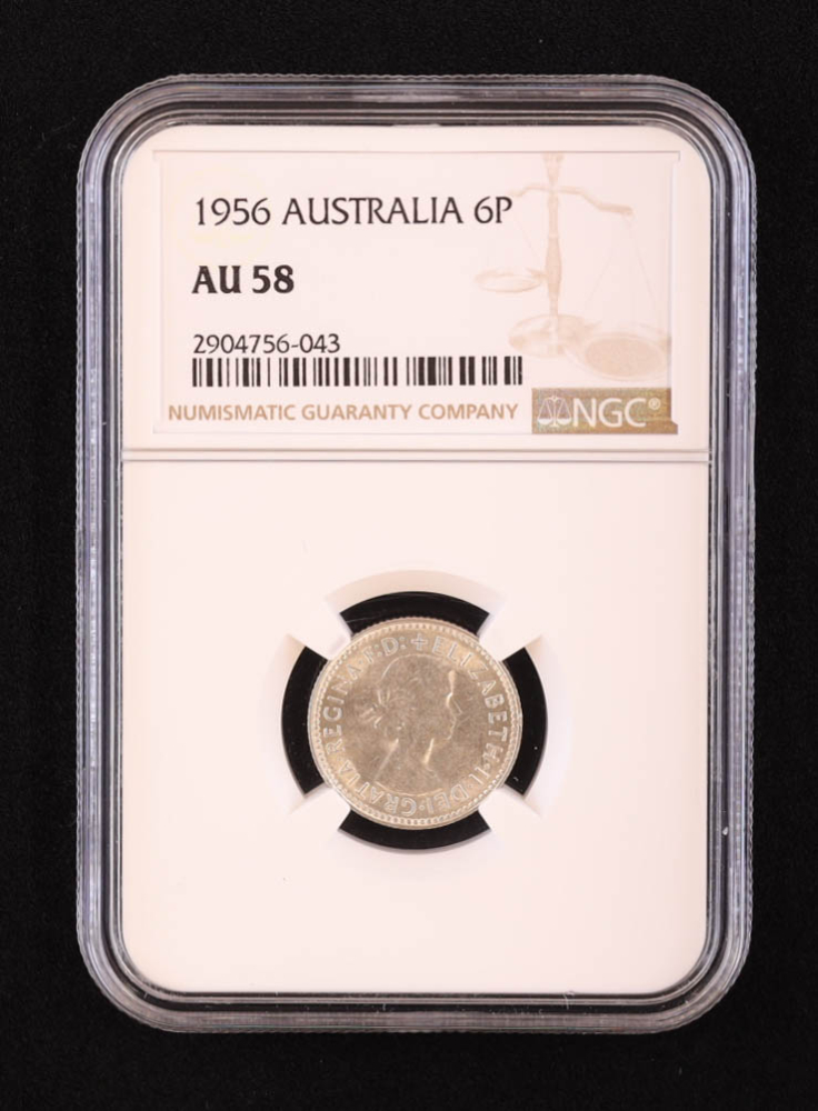 1956 Australia 6 Pence - 50% Silver (NGC AU58) | Pristine Auction