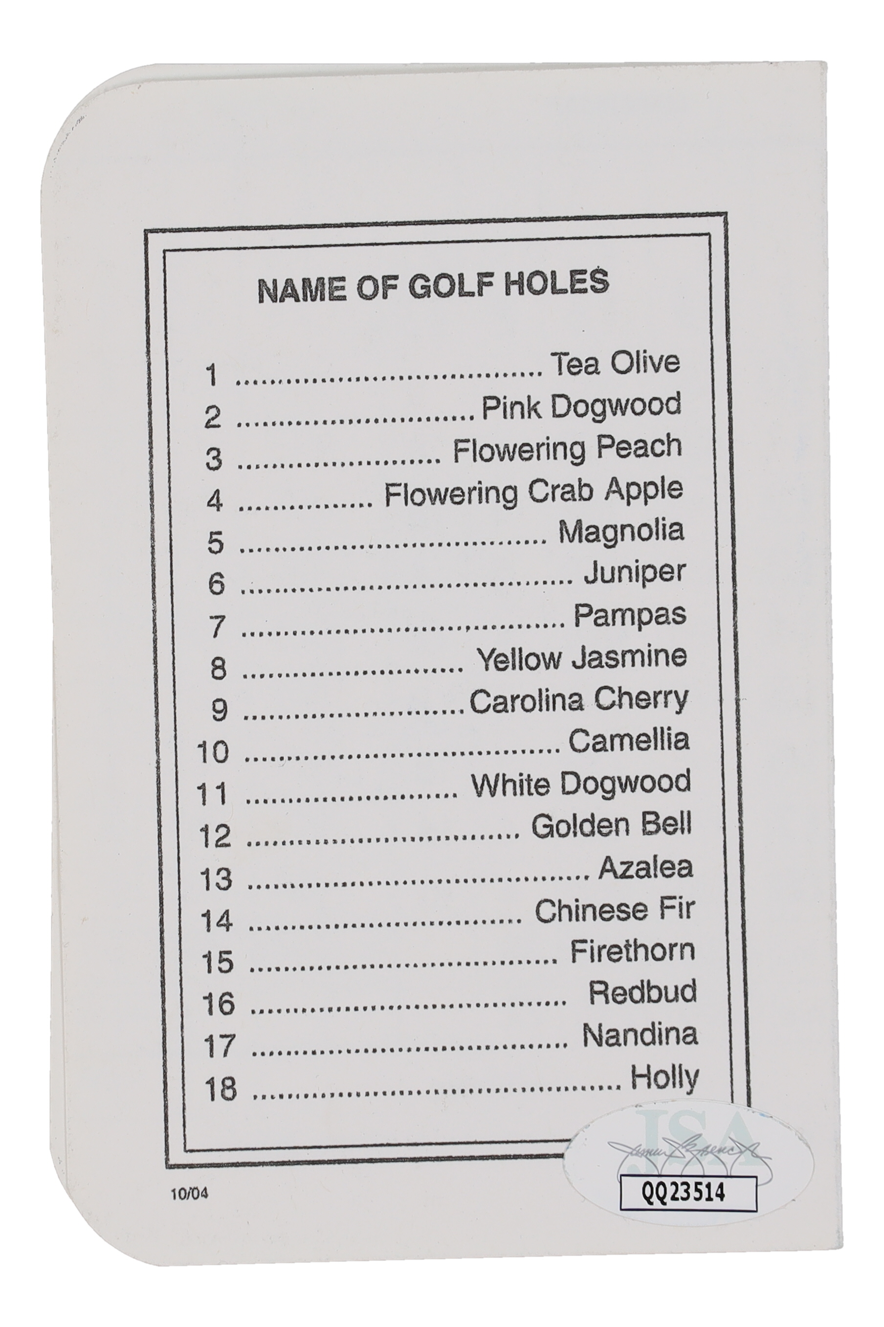 Bryson DeChambeau Signed Augusta National Golf Club Score Card (JSA ...