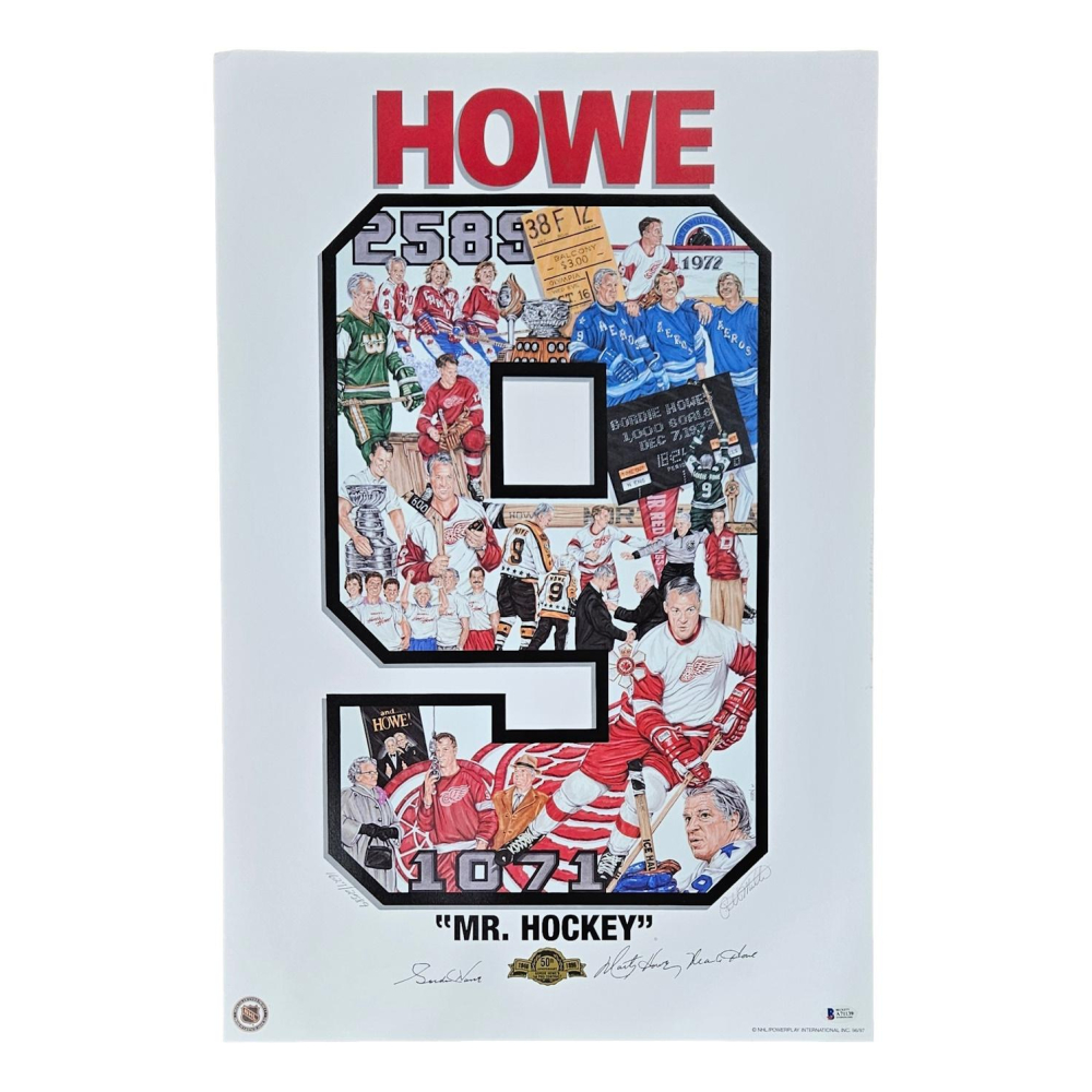 Gordie Howe, Mark Howe & Marty Howe Signed "Mr. Hockey" 18x27 50th ...