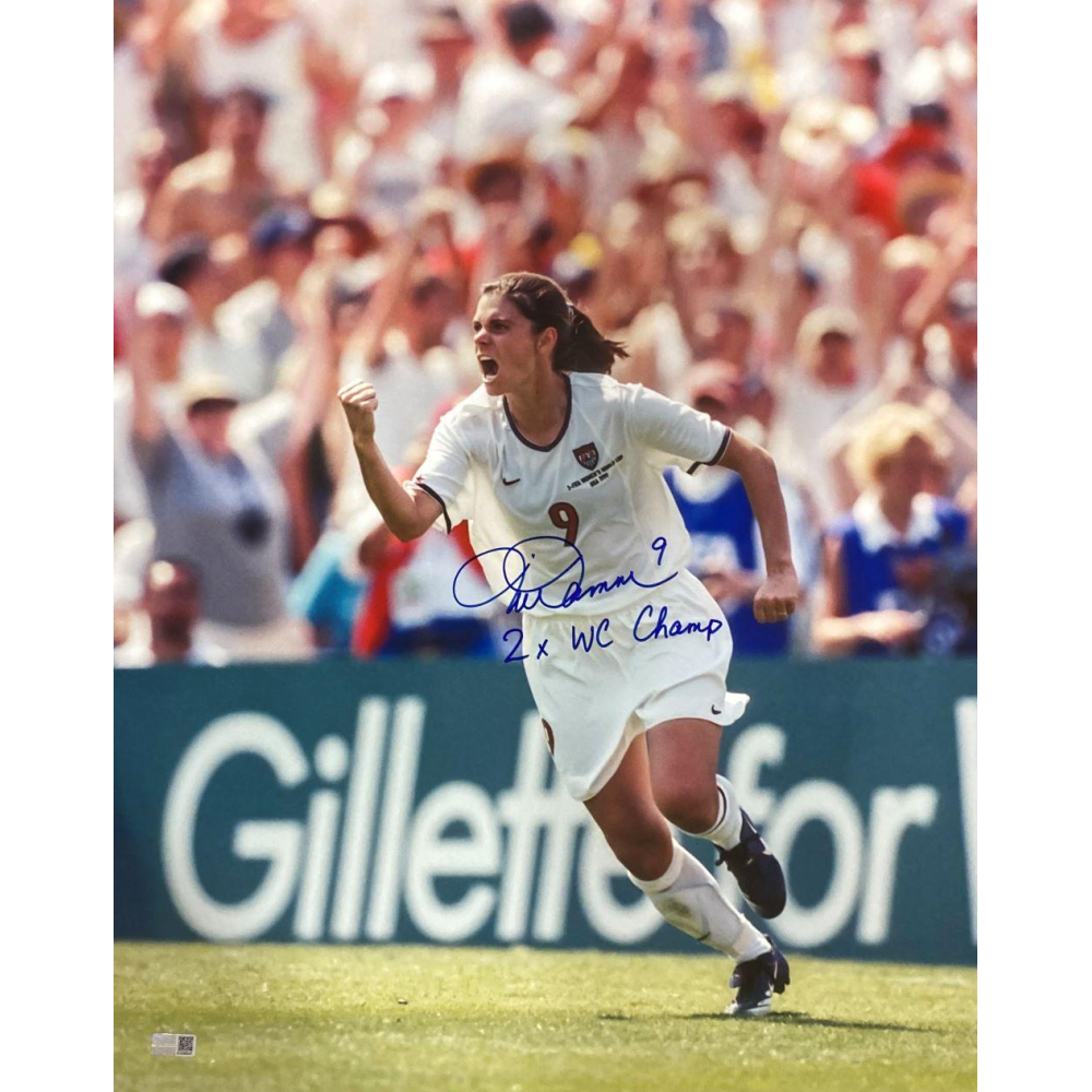 Mia Hamm Signed Team USA 16x20 Photo Inscribed "2x WC Champ" (CX by ...