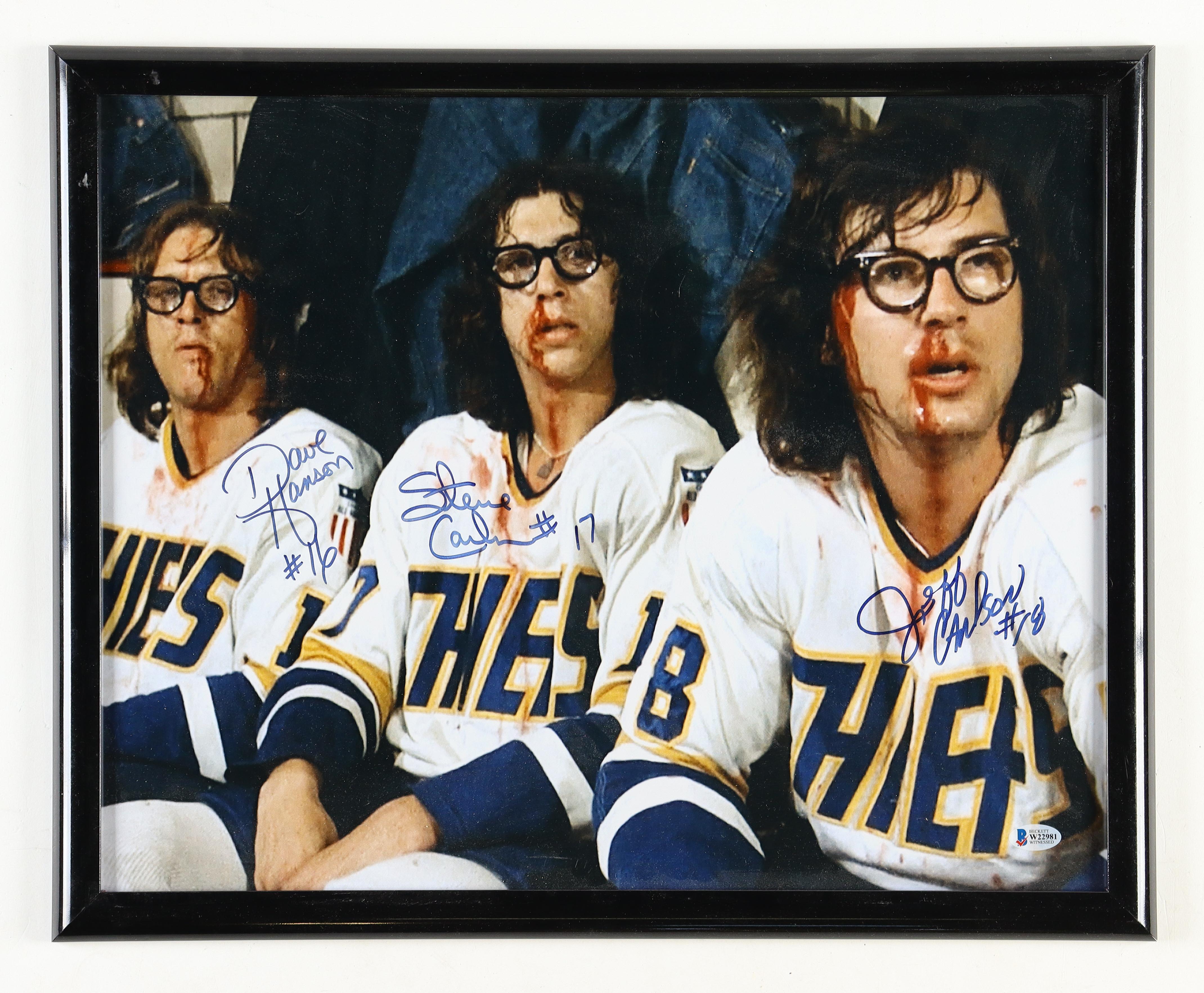Dave Hanson, Steve Carlson & Jeff Carlson Signed "Slapshot" Custom ...