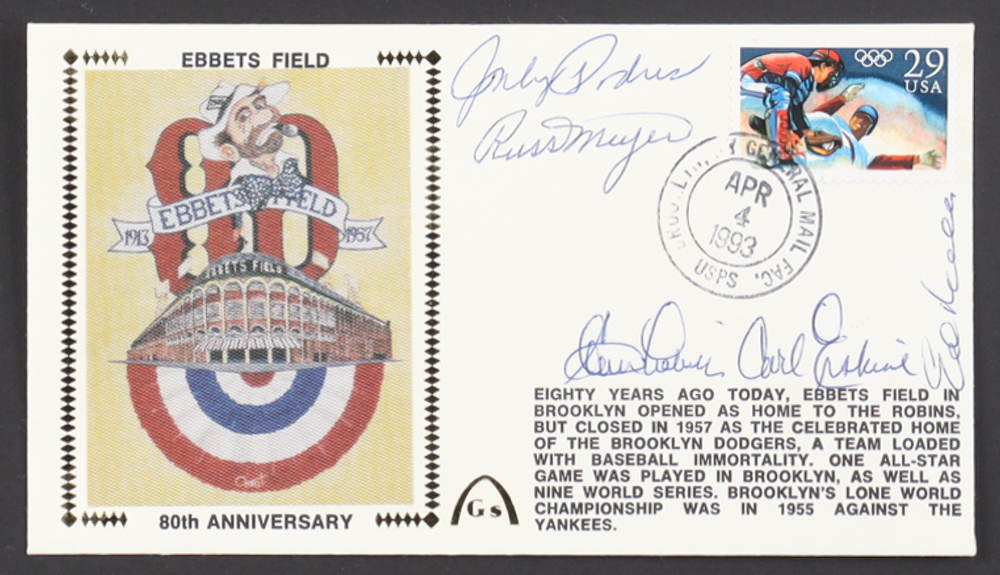 Brooklyn Dodger Greats "Ebbets Field" FDC Envelope Signed by (5) with ...
