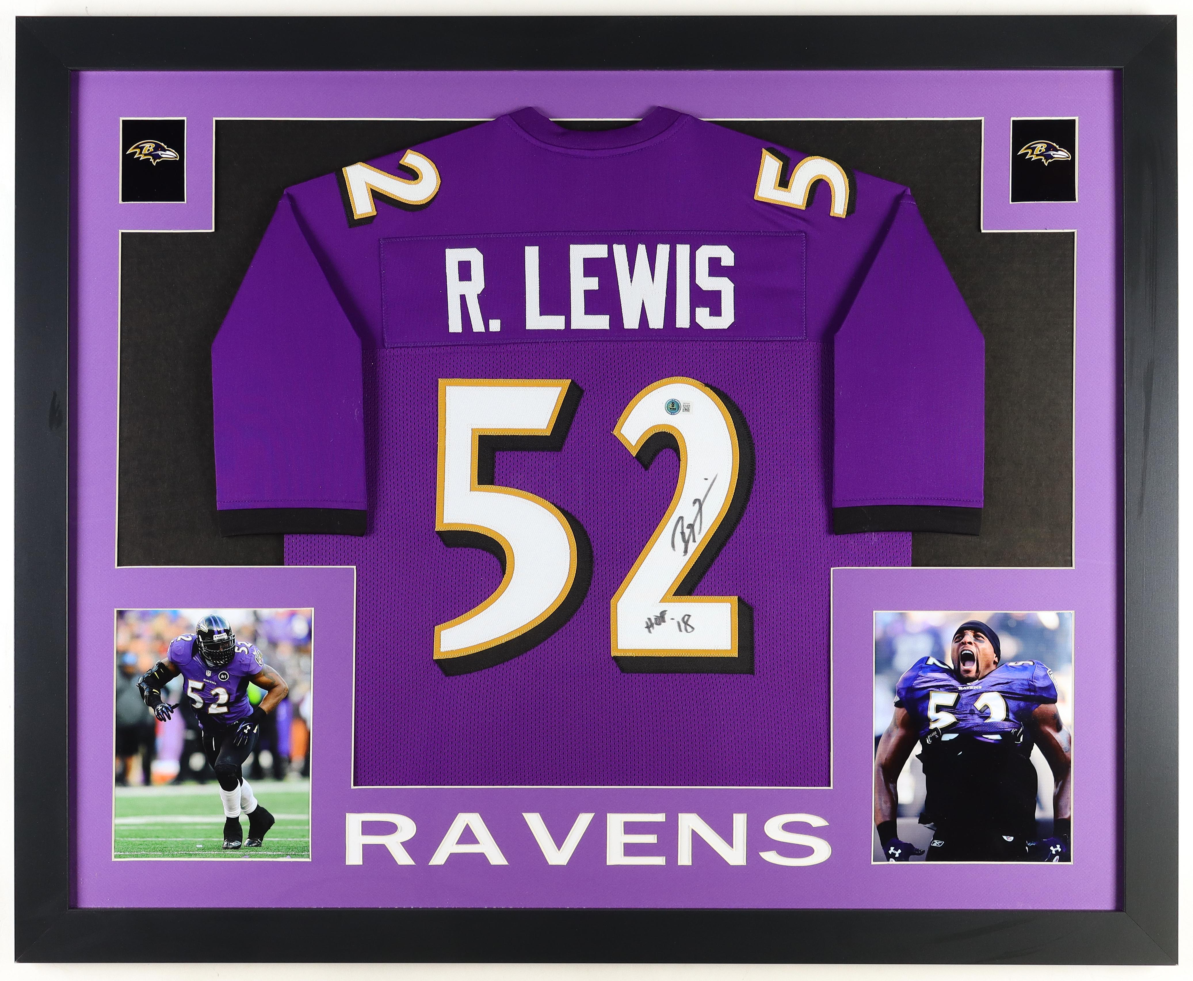 Ray Lewis Signed Custom Framed Jersey Display Inscribed "HOF 18 ...